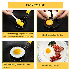 KLEINKITCH Egg Rings – 5 Piece Set of 2 Small and 2 Large Egg Molds for Frying Eggs with Oil Brush Plus Recipe EBook – Professional Portable Round Egg and Pancake Rings – 3 Inch and 4-Inch Sizes