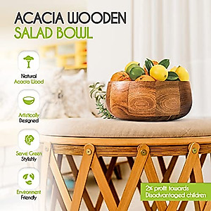 Salad Bowl wooden Acacia wood 11 diameter X4.75inch H Exquisitely crafted in natural brown tone for food , fruit server, tones