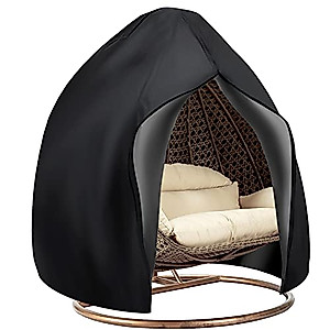 skyfiree Patio Hanging Chair Cover 91X80 inches Large Double Wicker Egg Chair Cover Waterproof Garden Outdoor Swing Chair Pod Chair Swingasan Cover Black