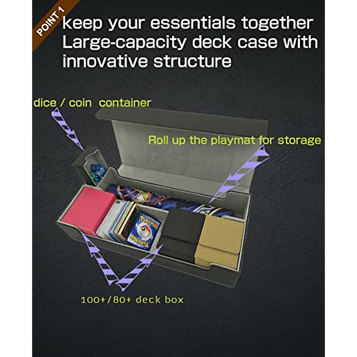 Venssu Card Deck Box, Card Deck Case, Deck Card Box, Leather Large Size Fit 550 Plus Sleeved Cards Compatible with single/double sleeved toploader MTG TCG CCG (Black＆Red)