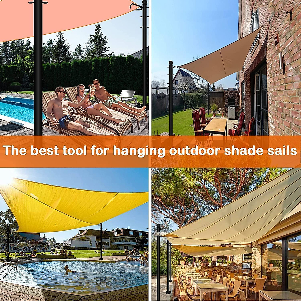 Shade Sail Pole Kit, 4 Poles of Set 10Ft Sun Shade Sail Poles Support ...