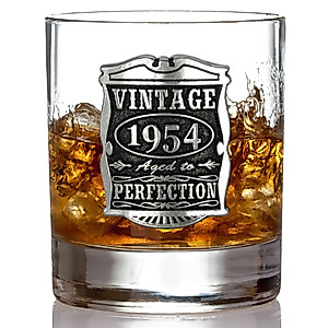 English Pewter Company Vintage Years 1954 70th Birthday or Anniversary Old Fashioned Whisky Rocks Glass Tumbler - Unique Gift Idea For Men [VIN001]