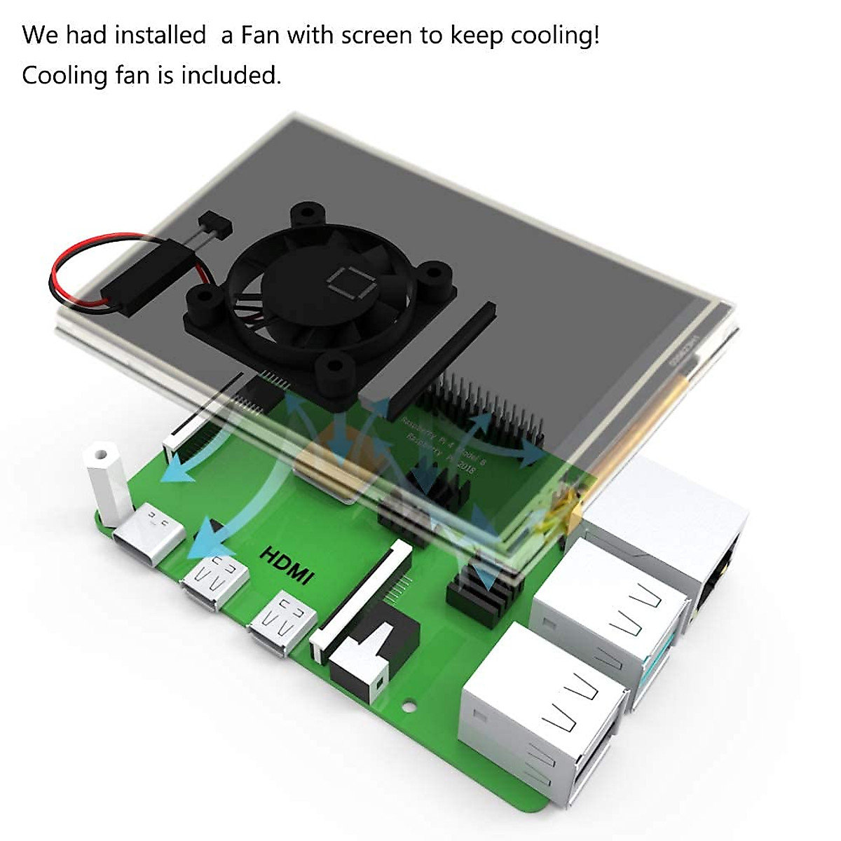 for Raspberry Pi 4 TFT 3.5 inch Touch Screen with Case, Mini Cooling Fan and Heatsink, 480x320 Resolution 60fps Monitor LCD Display