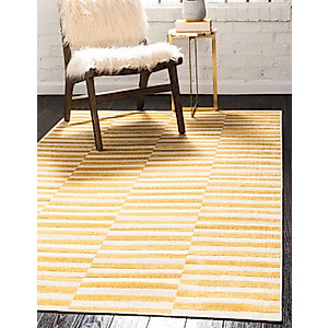 Unique Loom Williamsburg Collection Casual Transitional Thick Alternating Stripes Area Rug, 4 x 6 ft, Yellow/Beige