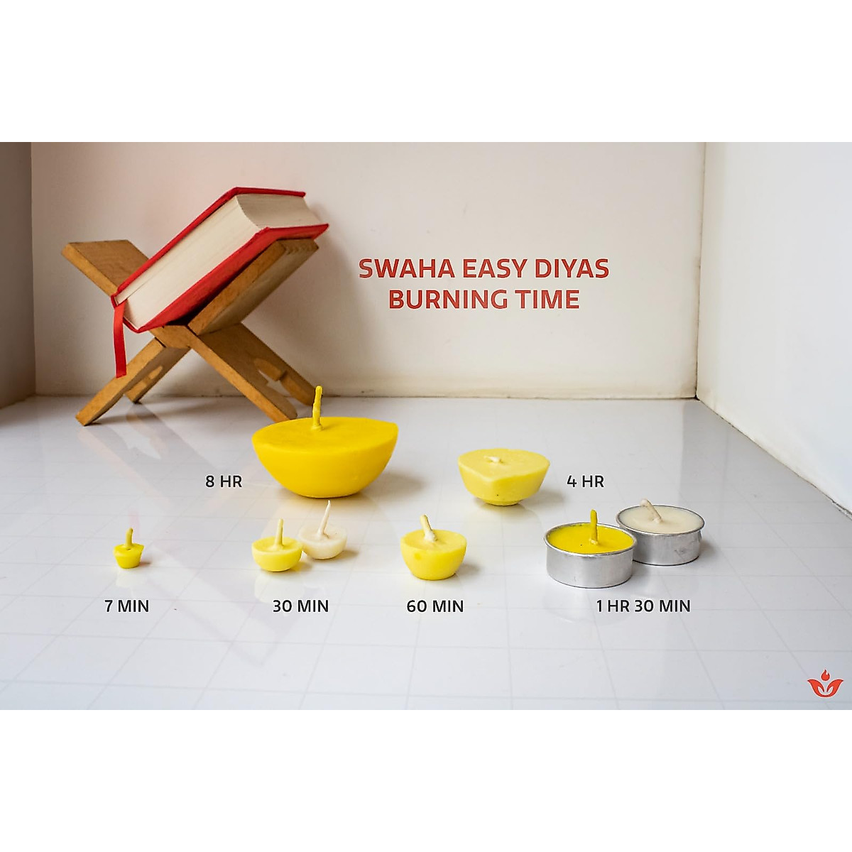 Swaha Easy Diya ghee Wicks/Diya batti with, 30 Pieces, 30 min Burning time, Wax Free, clarified Butter Wicks for Puja, Yoga & Meditation