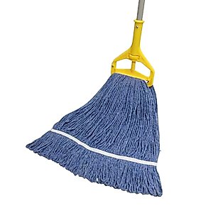 Restaurantware RW Clean 24 Ounce Replacement Mop Head 1 Heavy-Duty String Mop Head - Mop Handle Sold Separately Loop End Blue Poly-Cotton Blend Wet Mop Head Refill For Home or Commercial Use