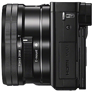 Sony Alpha a6000 Mirrorless Camera with 16-50mm Lens (ILCE6000L/B) + 64GB Card + Card Reader + Case + Flex Tripod + Hand Strap + Memory Wallet + Cap Keeper + Cleaning Kit (Renewed)