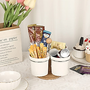 JUXYES Set of 4 Ceramic Rotating Silverware Holder For Party, White Cutlery Holder Holder With Rotating Base, Small Flatware Organizer Rotating Utensil Holder Organizer for Kitchen Dining Tables