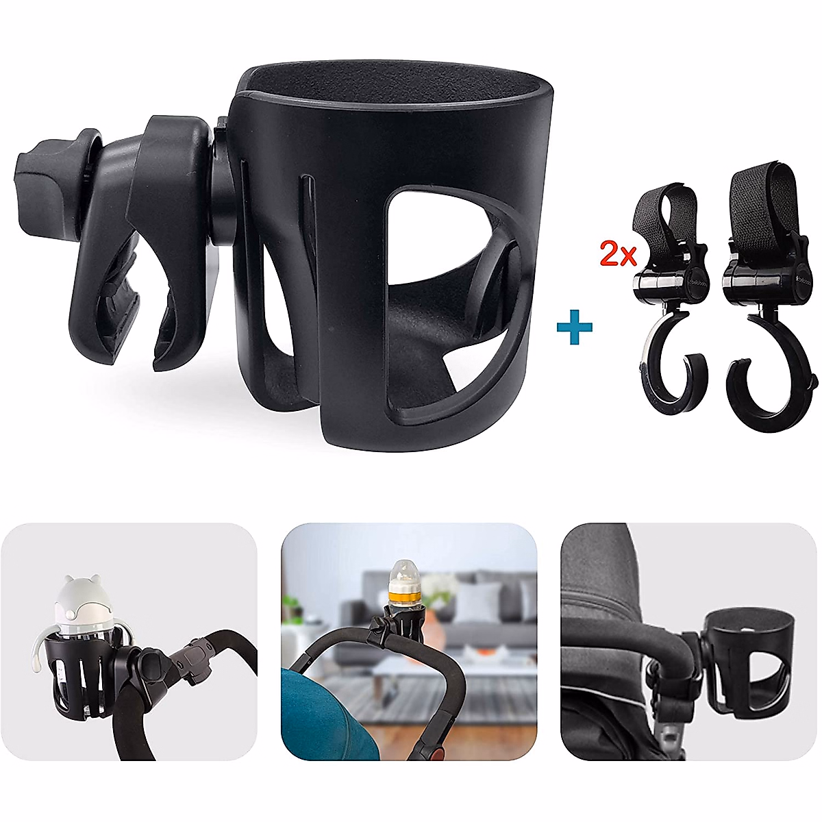 Universal Stroller Cup Holder, Universal Stroller Organizer Baby Bottle Holder - Stroller Accessory, Parent Cup Holder for Stroller/Bike