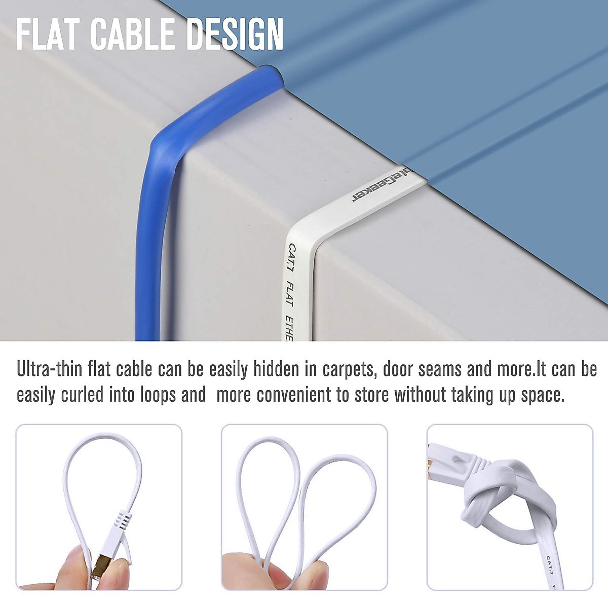 Cat 7 Shielded Ethernet Patch Cable 50 ft White (Highest Speed Cable) Cat7 Flat Internet Network Cable with Snagless RJ45 Connector for Modem, Router, LAN, Computer + Free Cable Clips and Straps