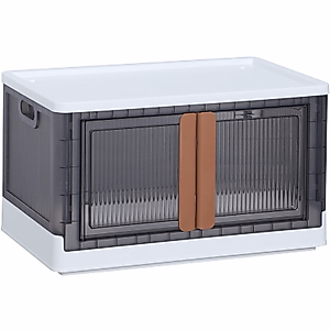 HAIXIN Storage Bins with Lids, Collapsible and Stackable Storage Bins, Plastic Closet Organizer, 8.4 Gal Folding Storage Box, Containers for Organizing with Door, 1 Pack