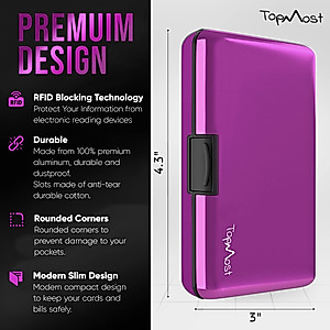 TopMost Aluminum Wallet, Card Case Wallet, Metal RFID Credit Card Holder for Men & Women, 6 Cotton Slots for 12 Cards And Bills, Rfd Protective (Purple)