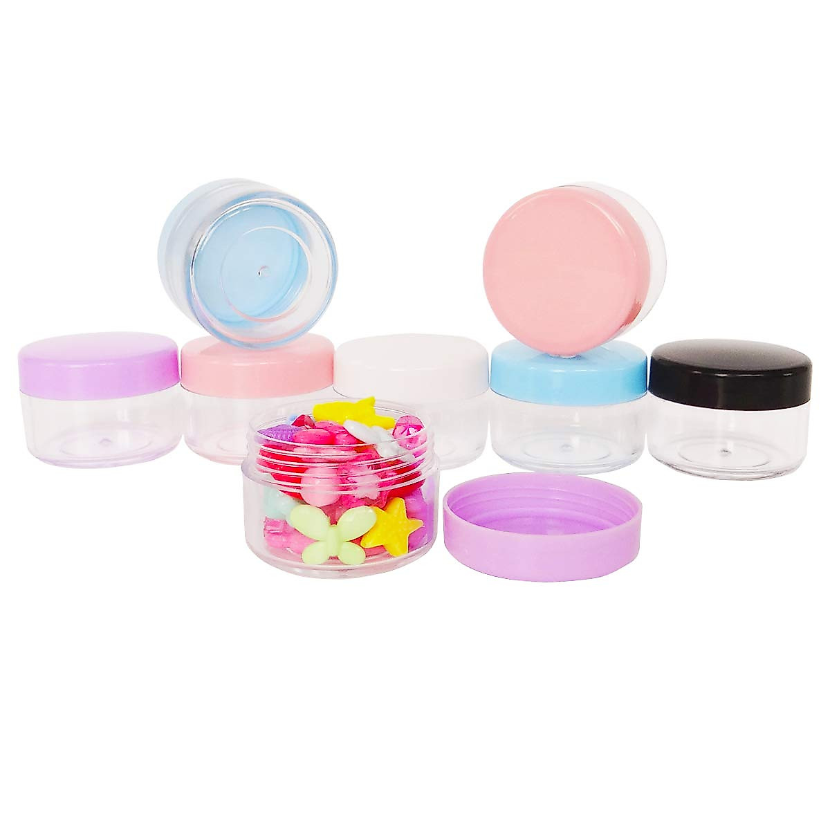 Wopanxye 20pack 15ml Makeup Sample Jars, BPA Free, Small Empty Cosmetic Container, Plastic Round Pot Screw-up Cap Lid, Travel 15g Jar for Lip Gloss Scrubs Salves Ointments Facial Creams Bath Lotions