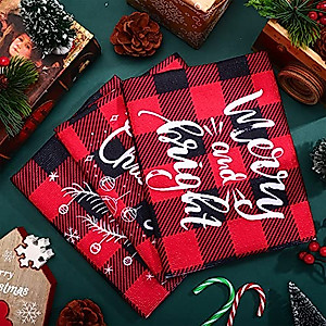 Tudomro 3 Pack Christmas Kitchen Dish Towels Red and Black Plaid Bathroom Hand Towels Buffalo Check Hand Dish Cloths Xmas Soft Washcloths for Home Holiday Party Decor, 23.6 x 15.7 Inches