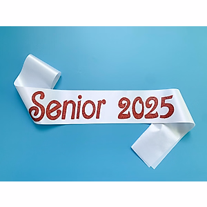 Conggluuo Senior 2025 Sash,Senior Sashes 2025 White Sash with Red Glitter Finally Graduated Cheerleader Graduation Sash for Graduation Party Supplies 2 Pack Senior Sashes White Red 2pcs