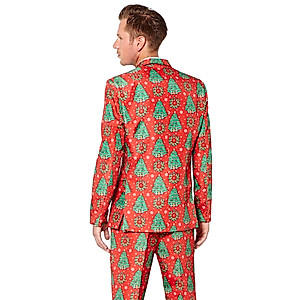 Suitmeister Christmas Suits for Men in Different Prints ,Ugly Xmas Sweater Costumes Include Jacket Pants & Tie,Large,Christmas Trees