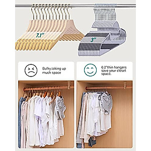 Plastic Hangers 60 Pack, Premium Quality Plastic Suit Hangers, S-Shaped Opening, Non-Slip, Space-Saving, 360º Swivel Hook, 16.5 Inches Long, 0.2" Thickness Super Lightweight Organizer
