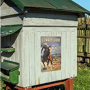 Vintage Tin Sign Art Cowboy Metal Poster Cowboy Metal Tin Signs Cowboy Riding Horse Cowboy Code Poster Retro Metal Logo Poster Home Kitchen Bar Cafe Bathroom Wall Decor Gifts 8x12 inch