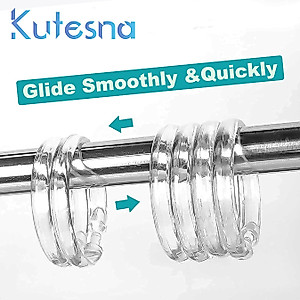 Kutesna 24 PCS Clear Plastic Shower Curtain Rings, Easy Snap Closure Shower Curtain