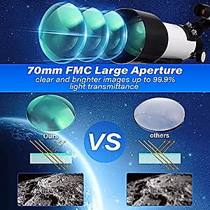 Telescope for Adults & Kids, 70mm Aperture Astronomical Refractor Telescopes (16X-120X) for Kids and Beginners with Phone Adapter, AZ Mount, Bag & Tripod to View Planets & Stars