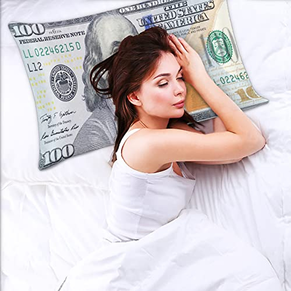 Satin Pillowcase for Hair and Skin Money 100 Dollar Bill Silk Pillowcase Soft Satin Cooling Pillow Covers No Zipper with Envelope Closure Standard Size 20 × 26inch 1 Pcs