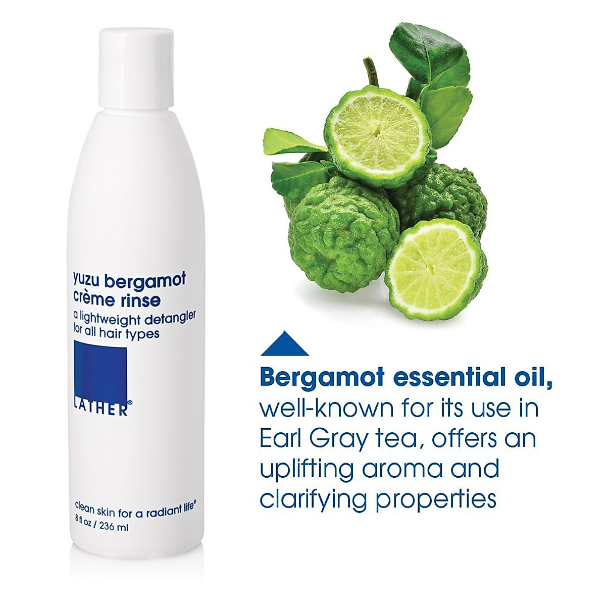 LATHER Yuzu Bergamot Conditioner - Lightweight & Non-Greasy Crème Rinse Formula - Gentle Daily Hair Detangler Conditioner for All Hair Types - Sulfate Free - 8 Fl Oz Bottle