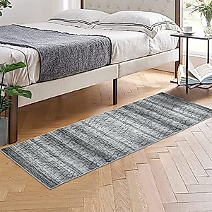 ROYHOME Area Rug Vintage Diamond Runner Rug Abstract Geometric Entryway Rug Washable Non-Slip Distressed Bedroom Mat Indoor Entrance Carpet for Living Room Kitchen, Grey, 2' x 6'