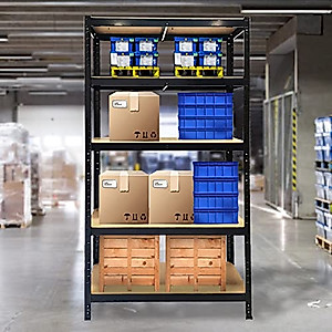 5 Tier Adjustable Boltless Garage Shelving, Heavy Duty Storage Racking Unit, Organizing Metal Shelf for Home Office Workshop Warehouse Household Kitchen, 59" H x 28" W x 12" D, 5 Tier Black DIY Shelf