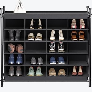 STO STO Shoe Rack Organizer, 5-Tier 20 Pairs Free Standing Stackable Shoe Rack Cubby for Entryway, Closet and Hallway, Black