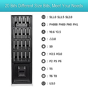 Mini Electric Screwdriver Set, Portable Rechargeable Cordless Power Screwdriver Set with 20 Precision Bits 3 LED Magnetic Repair Automatic Manual Tool Handy for Phone Watch Camera Laptop Toys