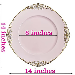 Henilosson Pink Charger Plates Gold Trim - Antique Plate Chargers for Dinner Plates - Set of 6 Dinner Chargers（6，pink）