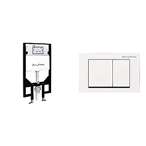 Swiss Madison Well Made Forever SM-WC424 Toilet Tank Carrier, For 2 x 4 Residential Studs, White & White SM-WC002W Wall Mount Dual Flush Actuator Plate with Square Push Buttons