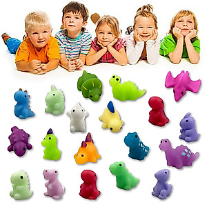 QINGQIU 24 PCS Dinosaur Kawaii Squishies Mochi Squishy Toys Stress Relief Toys for Kids Boys Girls Party Favors Birthday Gifts