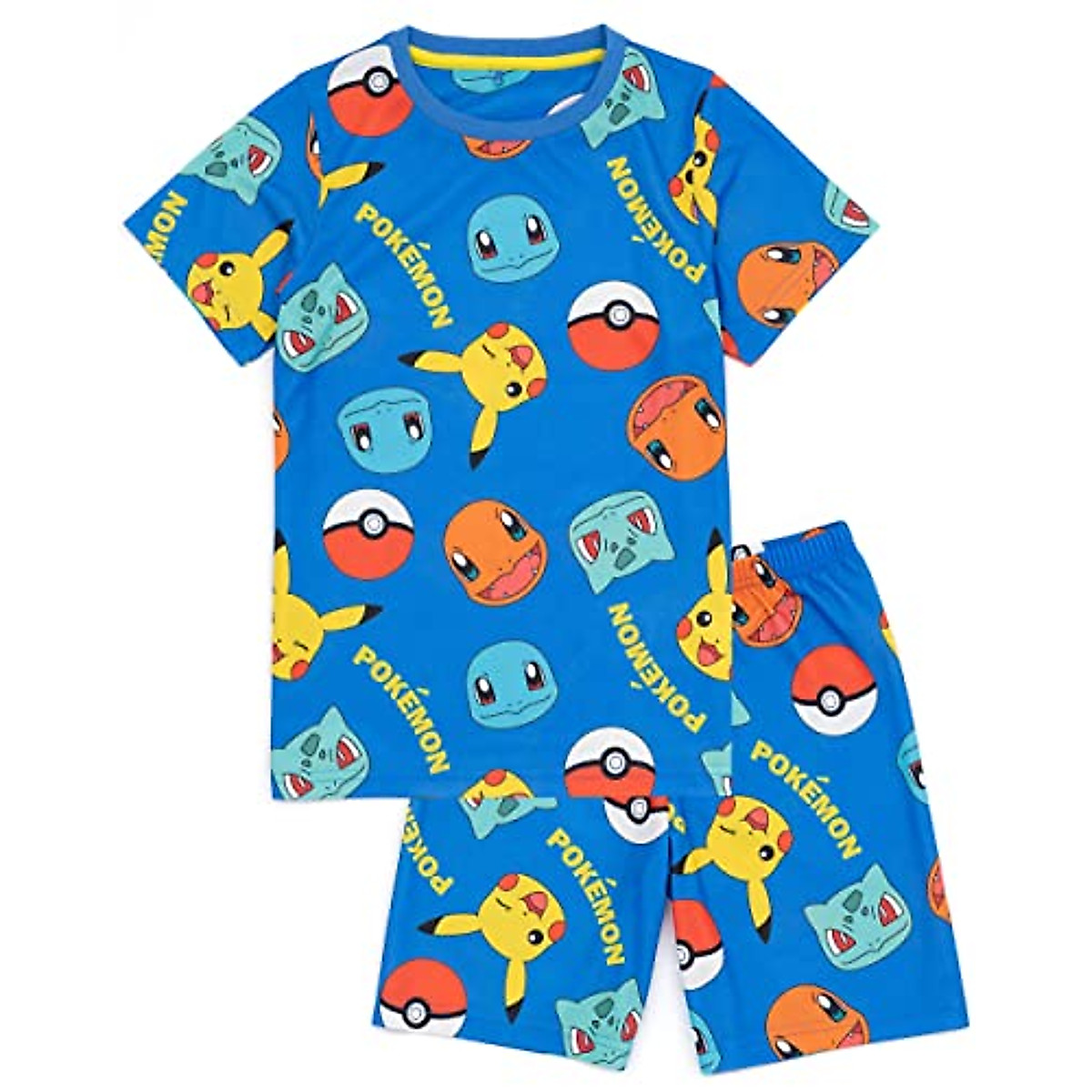 Pokemon Boys 2 Pack Pyjamas Kids Pikachu Bulbasaur Charmander Squirtle T-Shirts Shorts Set Sleepwear Multicolor
