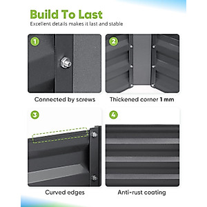 Quictent Galvanized Raised Garden Bed 8x4x1 Ft w/ 4 Tomato Cages Metal Planter Box Kit Planting Vegetables Fruits Herbs Flowers Bottomless Backyard Patio Weed Barrier Included Upgraded Wing Nuts