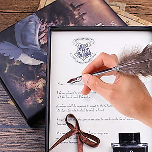 Feather Quill Pen with Ink Writing Dip Ink Pen Quill Pen with Ink Metal Nib Calligraphy Pen Gift Set for Kids
