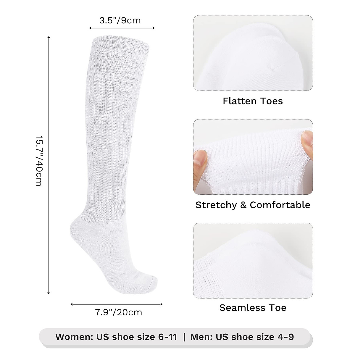 JOCMIC 3 Pairs Slouch Socks Women Extra Long Knee High Scrunch Socks Size 6-11 Black+White+Grey
