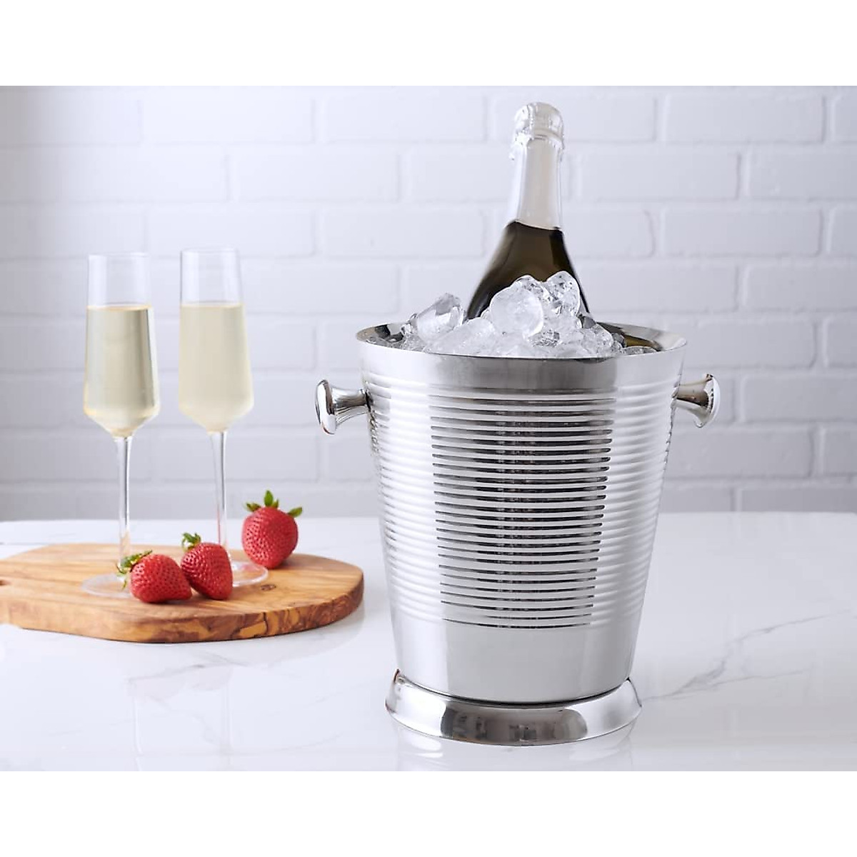 Sol Living Champagne Bucket - Double Wall Insulated Stainless Steel - Wine & Champagne Holder - Portable Chiller Bin for Bars, Parties, Commercial Use - Ribbed, 3.6 Qt