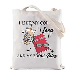 ZJXHPO Spicy Tote Bag Smut Slut Reusable Grocery Shopping Bag Handbag Spicy Literary Smut Reader Shoulder Bag (Coffee Spicy Tote)