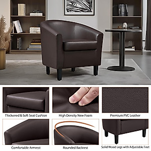 Yaheetech PU Leather Accent Chairs, Modern Barrel Chairs Side Chairs, Comfy Club Chairs with Soft Padded, 2 Chairs for Living Room/Bedroom/Reading Room, Espresso, Set of 2