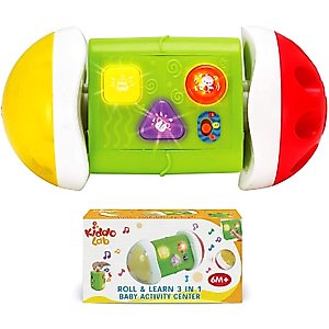 KiddoLab 3 in 1 Roll & Learn Activity Center for Baby and Rattle Ball Toy. Infant Learning Activity Center Toy with Colorful Lights and Fun Sounds.Interactive Light Up Toys for 6 Month Old Baby.