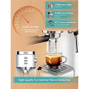 Gevi Coffee Servers 20 Bar High Pressure Espresso Machines, Expresso Coffee Machine with Milk Frother for Espresso, Latte Macchiato, Cuppuccino,1.2L Water Tank, 1350W