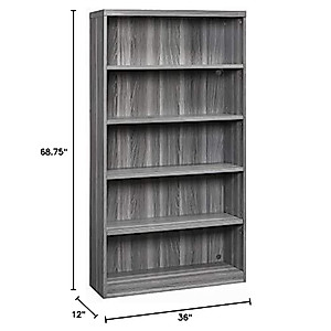 Mayline Aberdeen Bookcase, 5 Shelf, Gray Steel Tf