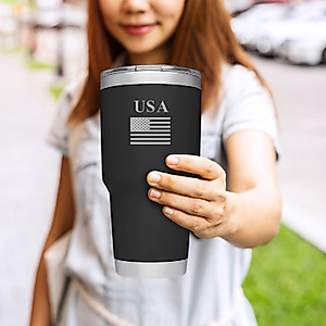 AAFEEN Black Coffee Tumbler Cup 30 oz | Double Walled Insulated Flask | Rust Proof Stainless Steel Hot and Cold Tumbler with Magslider Lid | Tea, Coffee Travel Mug for Men & Women with USA Flag Logo