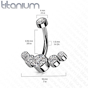 Dynamique Implant Grade Titanium Internally Threaded CZ Bezel Set Top With 5-CZ Set Curve Belly Button Ring (Sold Per Piece)