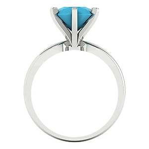 Clara Pucci 2.50ct Round Cut Solitaire Simulated Turquoise Excellent Engagement Bridal Promise Anniversary Ring in 18K White Gold 3.5