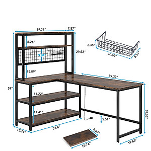 Tribesigns 55" Large Computer Desk with Wireless Charging 5 Storage Shelves, Office Desk Study Table Writing Desk Workstation with Hutch Bookshelf for Home Office (Brown)