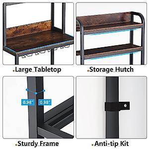 Tribesigns 32 Bottle Wine Rack Freestanding Floor, 7-Tier Wine Storage Display Shelves with Glass Holder, Wine Bar Cabinet Bottle Holder Organizer Stand for Kitchen Bar Dining Room (Rustic Brown)