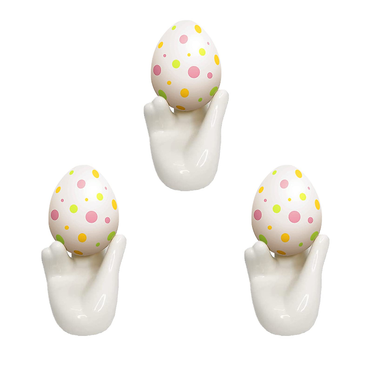 3Pcs Easter Egg Cups Easter Decorations Creative Hand Shaped Easter Egg Holders for Display White Porcelain Egg Cups Ceramic Egg Holders Easter Egg Stand Easter Egg Display Stand for Hard Boiled Eggs