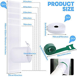 Dandat 2 Set Portable Ac Window Kit Window Seal for Portable Air Conditioner Adjustable Window Vent Kit with Drawstring and Adhesive Fastener for Dryer Hose Casement Window Door (75 to 91 Inches)